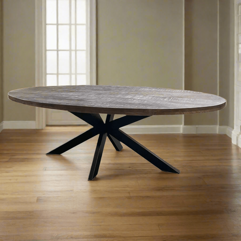 91 inch Oval industrial dining table | Rustic Furniture Outlet