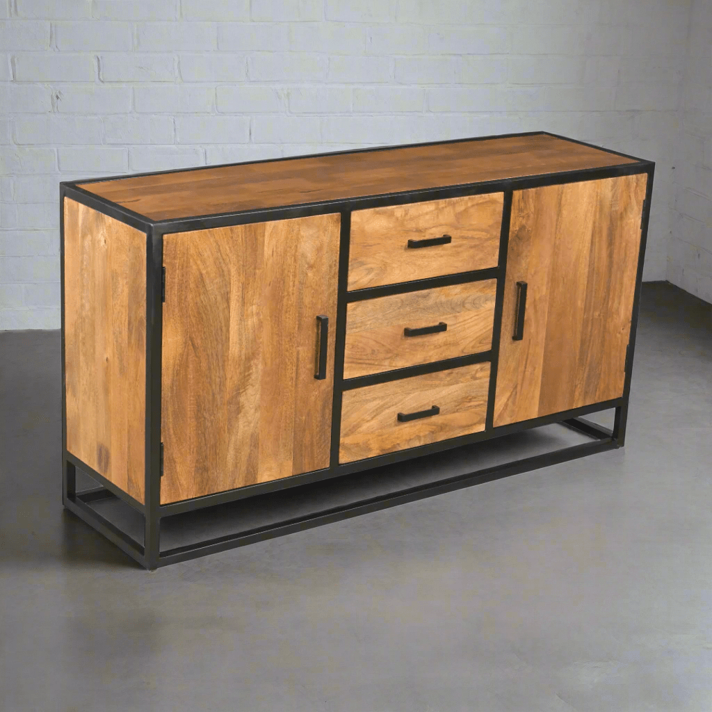 Goa Mango Wood 60-Inch Sideboard - Industrial Charm & Durability ...