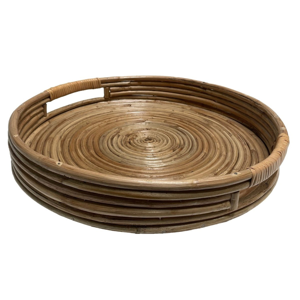 Set of 2 Rattan Round Tray with Handles